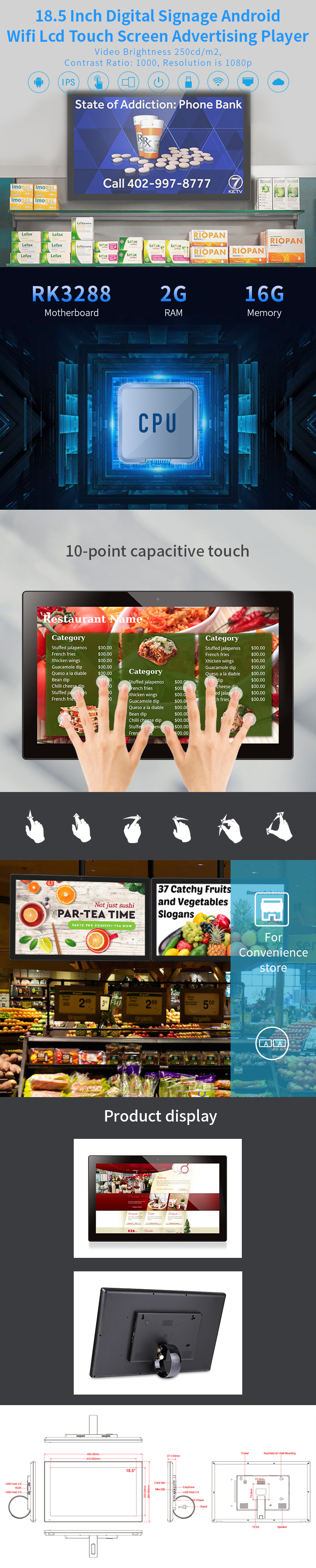 Quad Core Android Tablet Digital Signage Rk3288 All In One Ips Screen