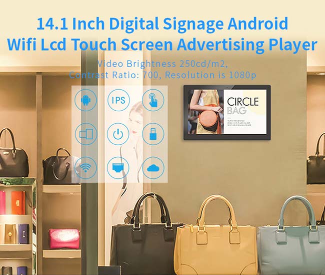 Quad Core Wall Mounted Digital Signage 1920*1080 Resolution 16GB Rom 27 ...