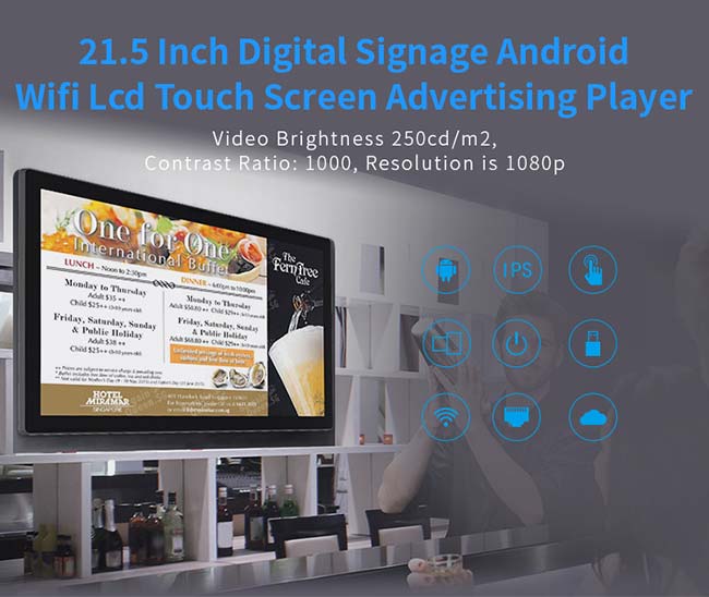 Rk3288 Large Touch Screen Wall Mount Android Tablet 21.5 Inch ABS Material