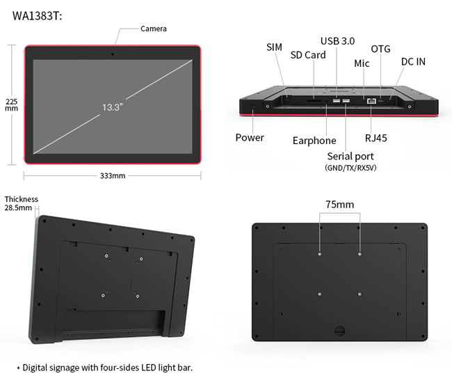 13.3 Inch RK3399 Dual Core Android Tablet With 4 Sides LED Light